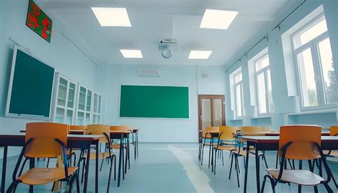 Classroom Schoolinterior Of Clean Spacious Classroom Ready For New
