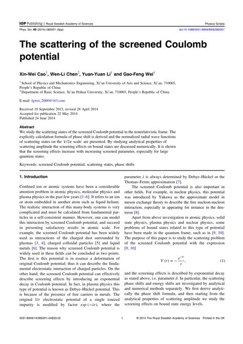 The Scattering Of The Screened Coulomb Potential Request Pdf