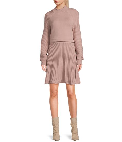 In San Francisco Mock Neck Long Sleeve Fit And Flare Sweater Dress