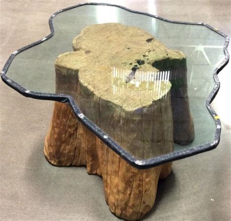 Lot Custom Tree Trunk Glass Top Coffee Table
