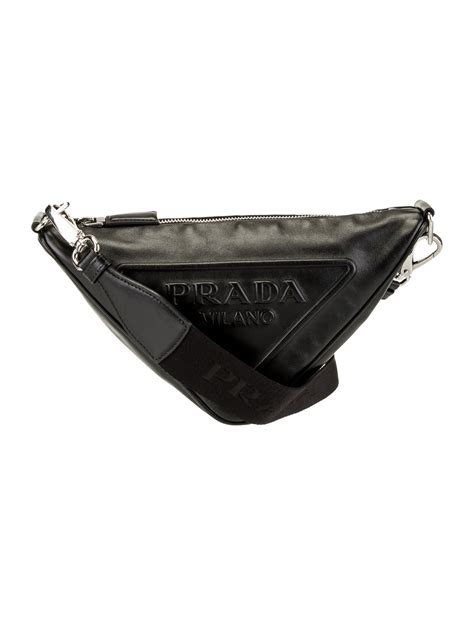 Prada Enameled Metal Triangle Triangle Black Crossbody Bags Handbags