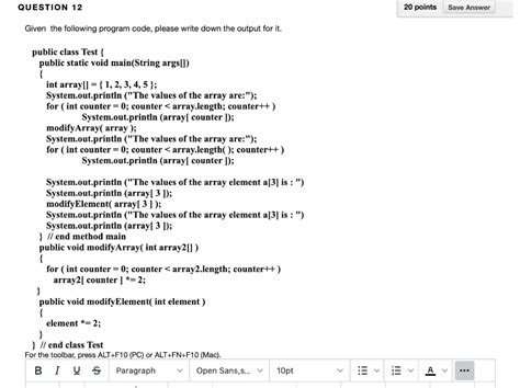 solved question 12 given the following program code please