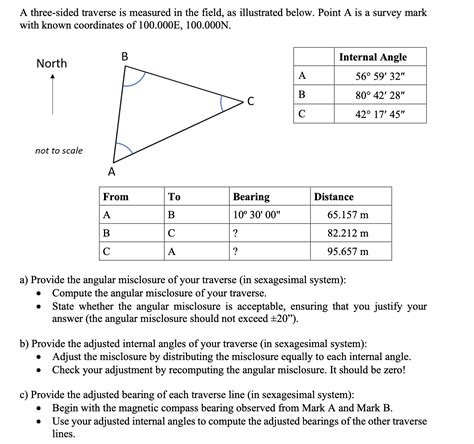 Solved A Three Sided Traverse Is Measured In The Field As Chegg
