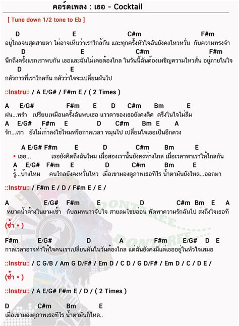 คอร์ดเพลง เธอ Cocktail เธอ ค็อกเทล คอร์ดกีต้าร์ คอร์ด ง่ายๆ