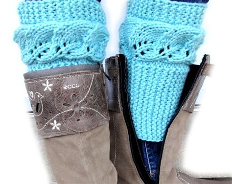 Hand Knitted Boot Cuffs With Leaves Different Colors Leg Etsy