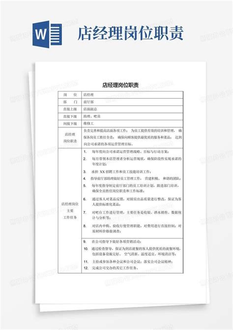 店经理岗位职责word模板下载编号qznwdbgd熊猫办公
