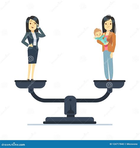 Businesswoman And Happy Woman Kid On Scales Work And Life Balance