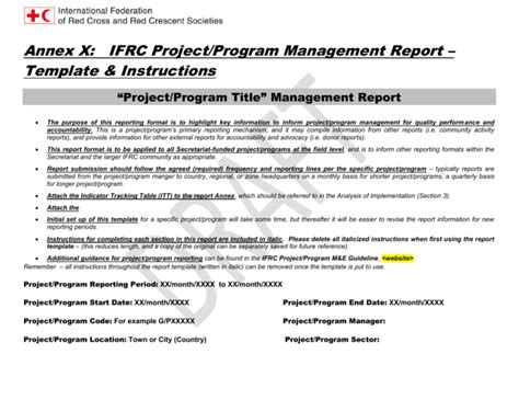 Ifrc Projectprogram Management Report Template And Instructions