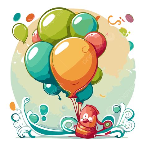 생일 풍선 벡터 다채로운 배경에 풍선으로 둘러싸인 스티커 클립 아트 만화 캐릭터 상표 클립 아트 Png 일러스트 및 벡터 에 대한 무료 다운로드 Pngtree