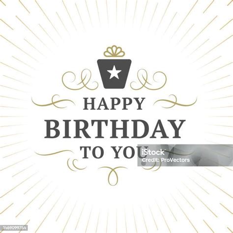 생일 축하 해요 검은 선물 상자 황금 곡선 빈티지 인사말 소셜 미디어 게시물 템플릿 벡터 검은색에 대한 스톡 벡터 아트 및 기타