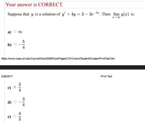 Solved Your Answer Is Correct Suppose That Y Is A Solution