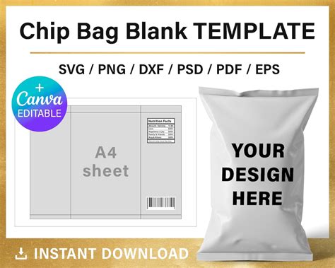 Chip Bag Blank Template A4 Sheet Potato Chip Bag Custom Diy Svg