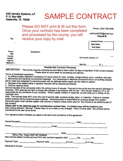 Maintenance Plans H2o Aerobic Septic Systems Lp Bell Coryell