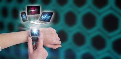 Premium Photo Woman Using Smartwatch Against Abstract Technology Background