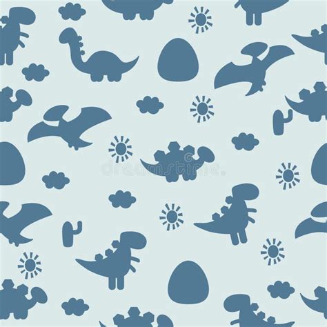 Cartoon Silhouette Seamless Dinosaur Pattern Vector Illustration Stock