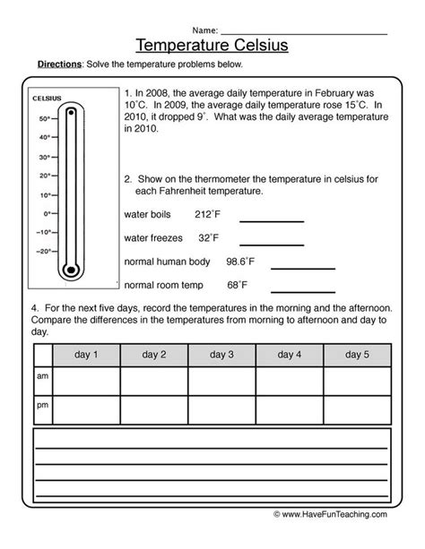Temperature Problem Solving Worksheets