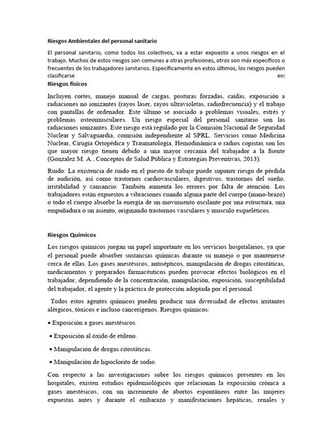 Riesgos Ambientales Del Personal Sanitario Pdf Radiación