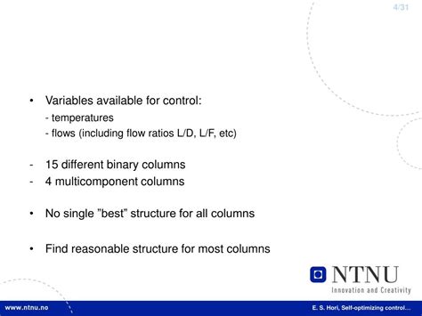 Ppt Self Optimizing Control Configurations For Two Product Distillation Columns Powerpoint