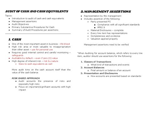 Audit Of Cash And Cash Equivalents Key Procedures And Management