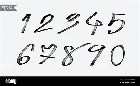 Numbers 0 9 Written With A Brush On A White Background Easy Editable