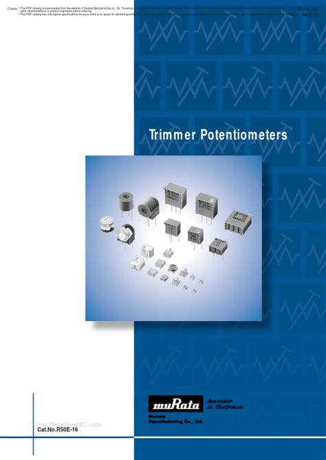 Pvz3gxxxfxx Datasheet Trimmer Potentiometers Murata Electronics