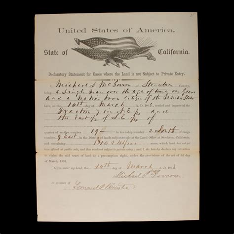 Declaratory Statement Form 1 For Land Settlement 1863 History Hoard