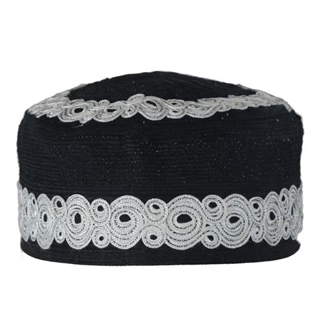 Mens Embroidered Kufi Hatmuslim Cap With Spirals And Mosque Dome