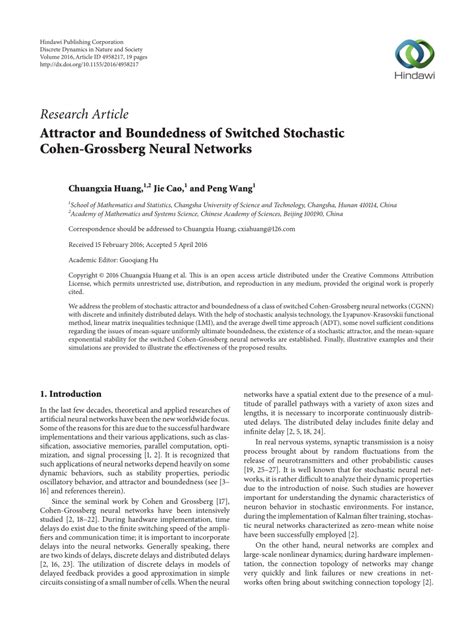Pdf Attractor And Boundedness Of Switched Stochastic Cohen Grossberg
