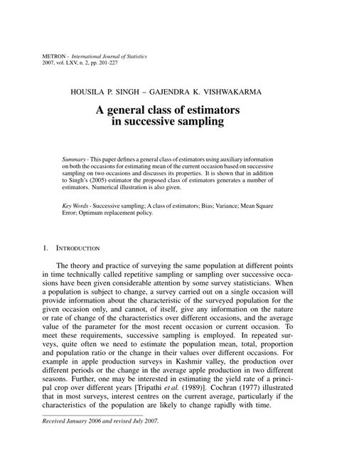 PDF A General Class Of Estimators In Successive Sampling