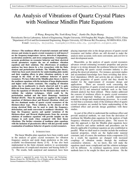 Pdf An Analysis Of Vibrations Of Quartz Crystal Plates With Nonlinear Mindlin Plate Equations