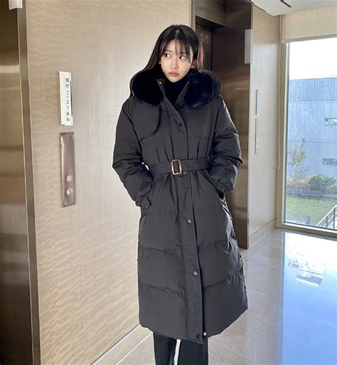 주문폭주 고급스런 오리털 벨트 후드 퍼 롱패딩 점퍼