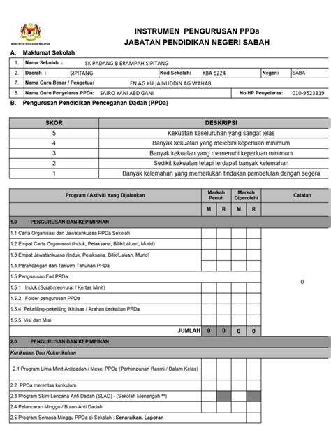 Instrumen Kendiri Ppda Sekolah Pdf