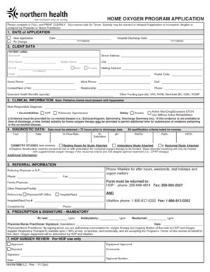 Fillable Online Northernhealth HOME OXYGEN PROGRAM APPLICATION
