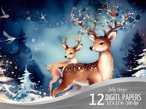 Reindeers At Christmas Blue Background Graphic By Jallydesign