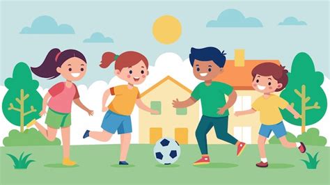 Premium Vector A Group Of Cousins Playing A Game Of Soccer In The