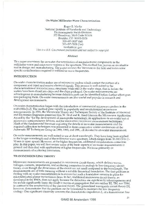 Pdf On Wafer Millimeter Wave Characterization