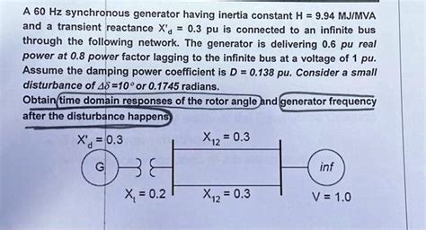 Solved Texts A 60 Hz Synchronous Generator Having Inertia Constant H