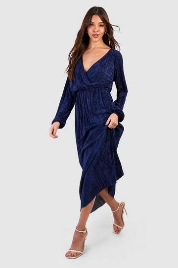 Navy Wrap Dresses Boohoo Uk