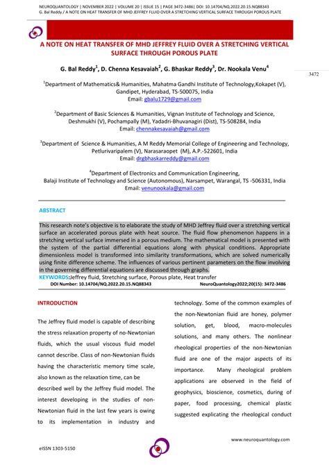 Pdf A Note On Heat Transfer Of Mhd Jeffrey Fluid Over A Stretching