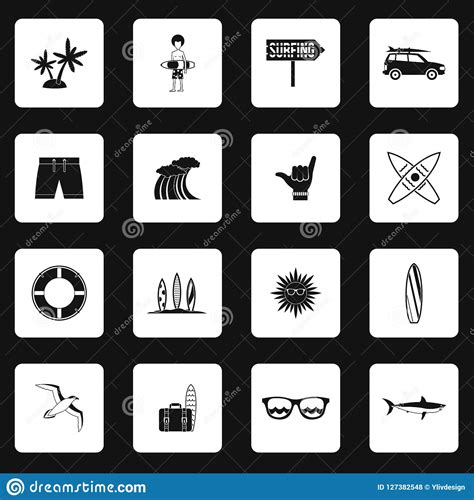 Iconos Que Practican Surf Fijados Estilo Simple Stock de ilustración Ilustración de deporte