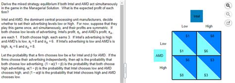 Solved Intel Low High 1 8 Derive The Mixed Strategy Chegg