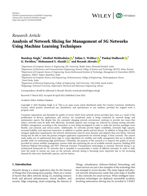 PDF Analysis Of Network Slicing For Management Of 5G Networks Using Machine Learning Techniques
