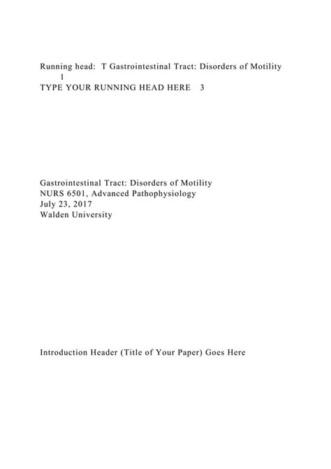 Running Head T Gastrointestinal Tract Disorders Of Motility Docx