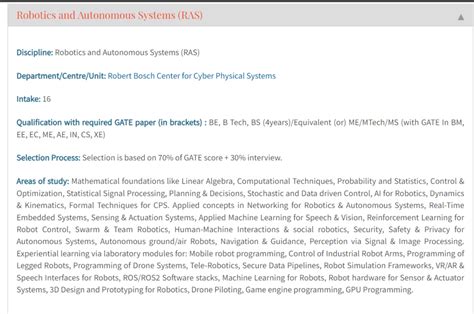 iisc bangalore invites gateless applications for mtech in robotics and