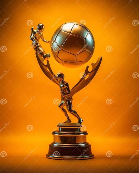 Trofeo Dorado Con Balón De Fútbol De Fondo Naranja Stock De Ilustración