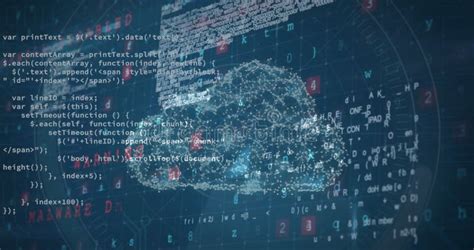 Digital Cloud Surrounded By Lines Of Code And Data Visualizations Stock