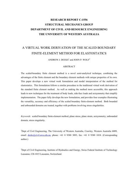 Pdf A Virtual Work Derivation Of The Scaled Boundary Finite Element Method For Elastostatics