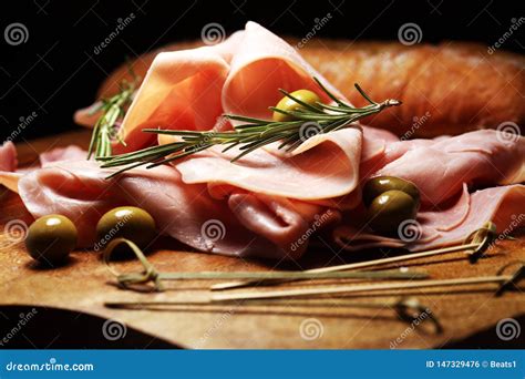 Sliced Ham On Wooden Background Fresh Prosciutto Cotto Pork Ham