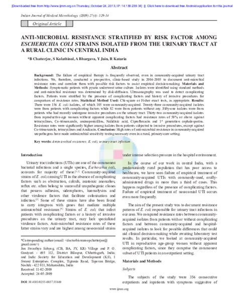 Pdf Uropathogenic E Coli Antimicrobial Resistance Rural India