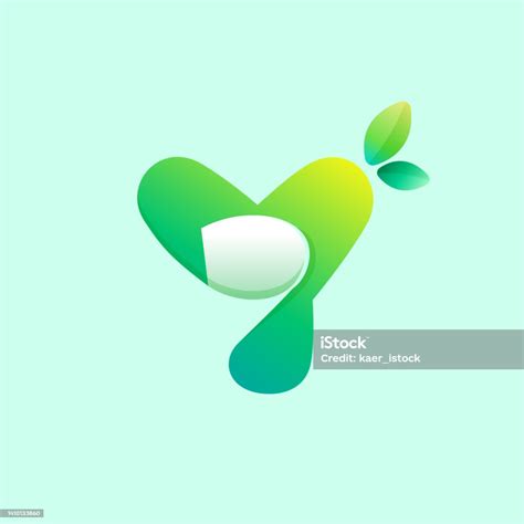 Y 글자 에코 로고 곱슬 곱슬 한 모서리와 녹색 잎 음수 공간 스타일 아이콘입니다 건강관리와 의술에 대한 스톡 벡터 아트 및
